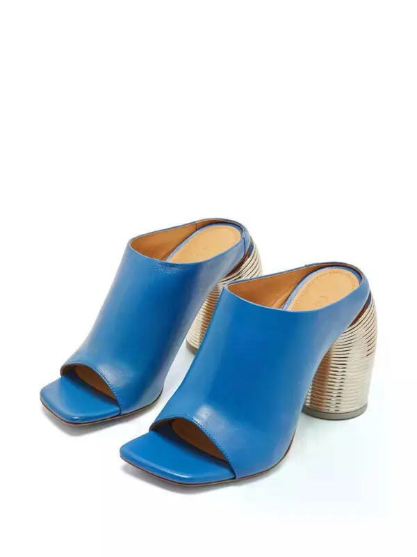 Off-White Metallic Sculptural Block Heel Sandals - Blue