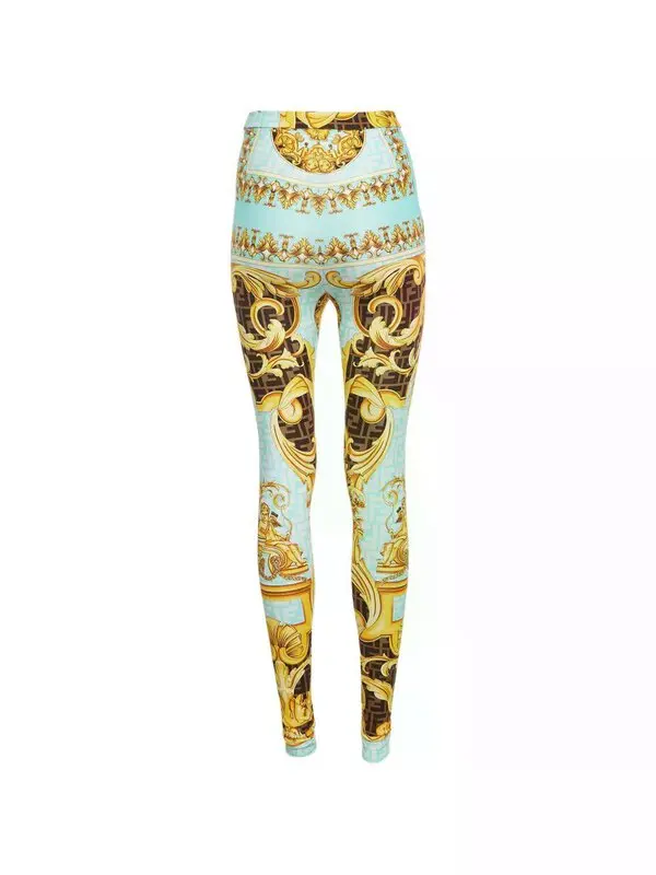 Fendi Fendace Monogram Baroque-print Leggings - Blue