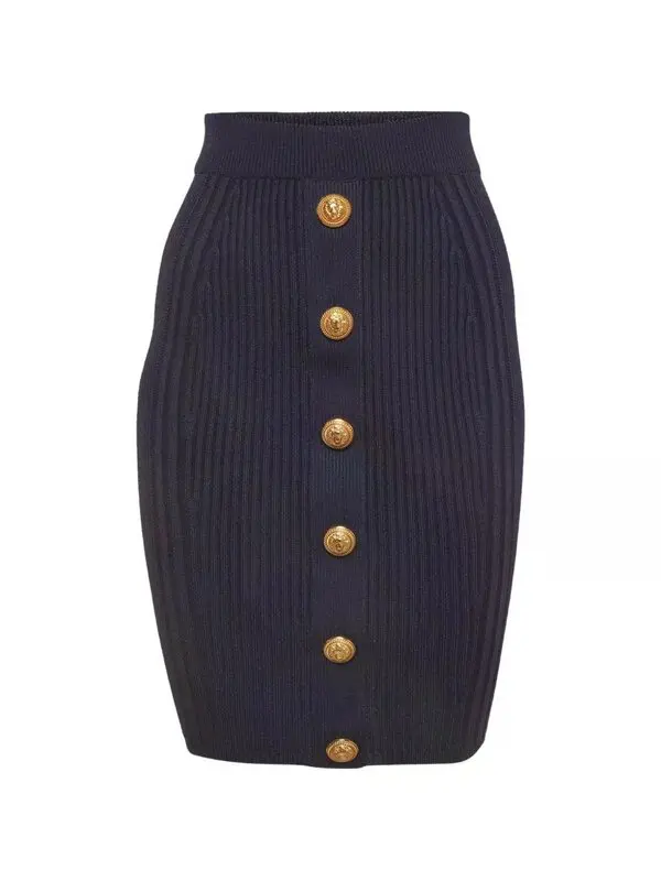 Balmain Ribbed-knit Button Detailed Pencil Mini Skirt