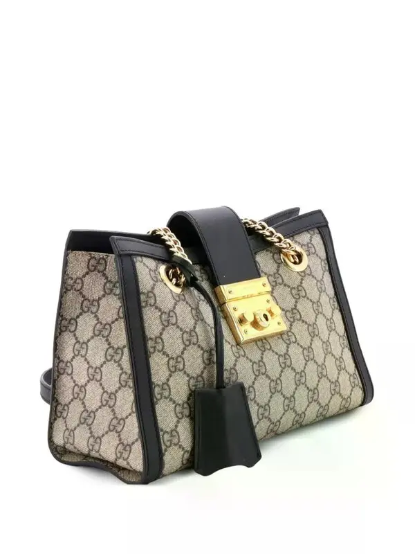 Gucci Padlock Chain Tote Gg Coated Canvas With Leather Small Shoulder Bag - Black