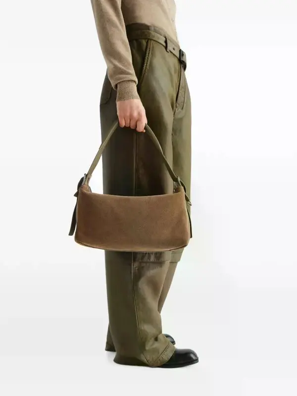 LEMAIRE Belted Baguette Bag In Suede Leather - Neutrals