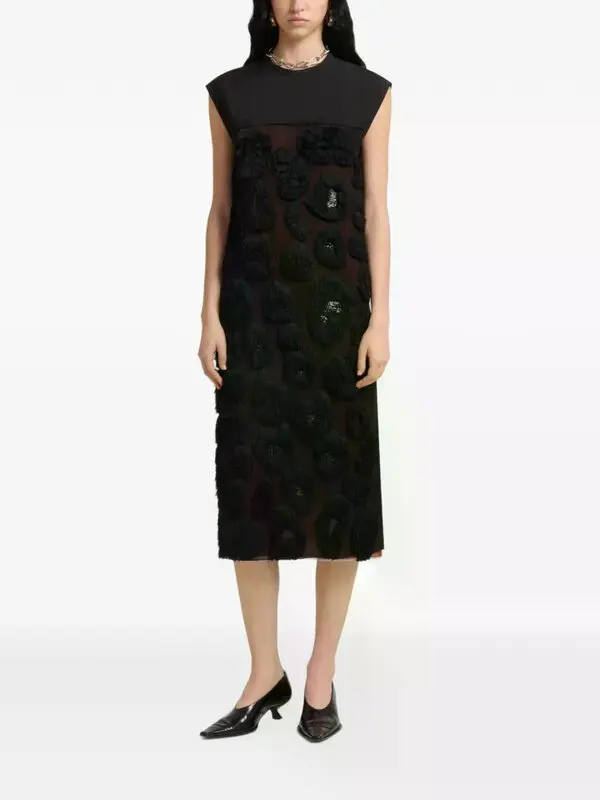 Marni Georgette Dress With Shaggy Camouflage Motif - Black
