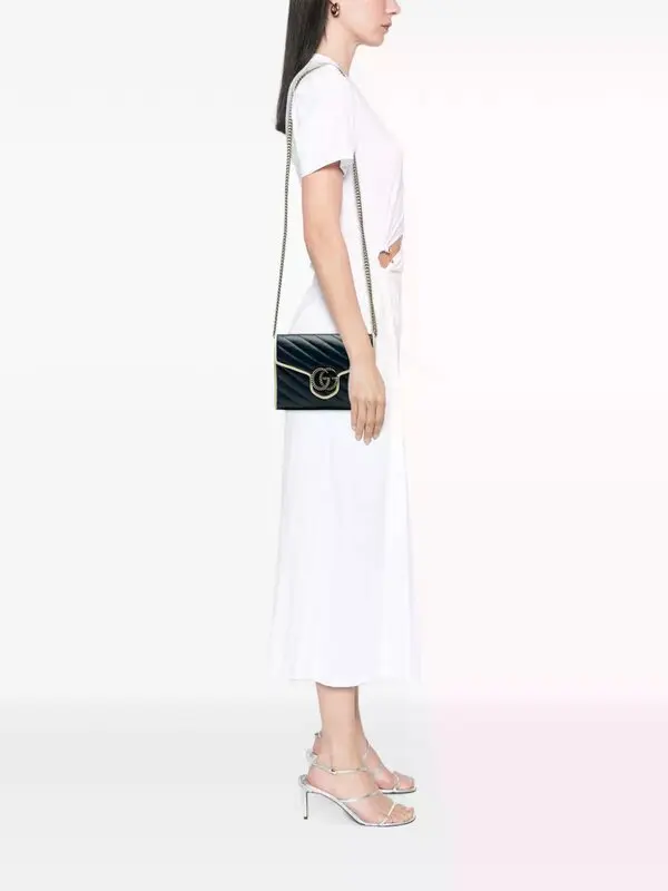 Gucci 2000-2015 Gg Marmont Matelasse Calfskin Torchon Wallet On Chain Crossbody Bag - Blue