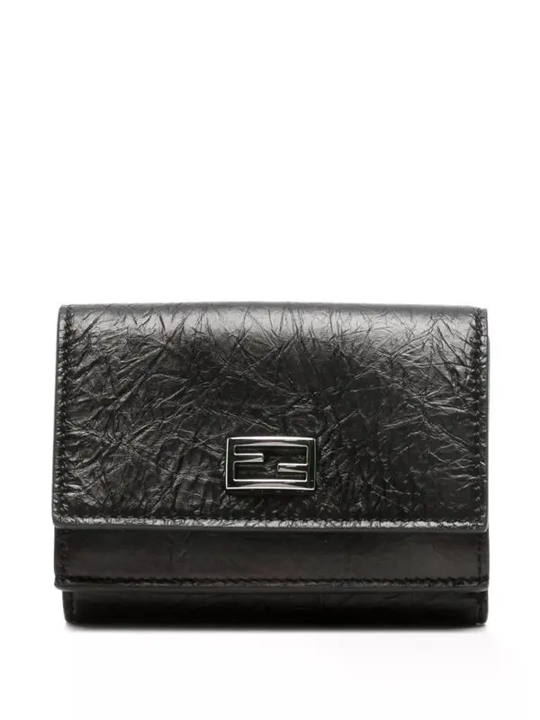 Fendi Ff Logo Crinkled Leather Wallet - Black