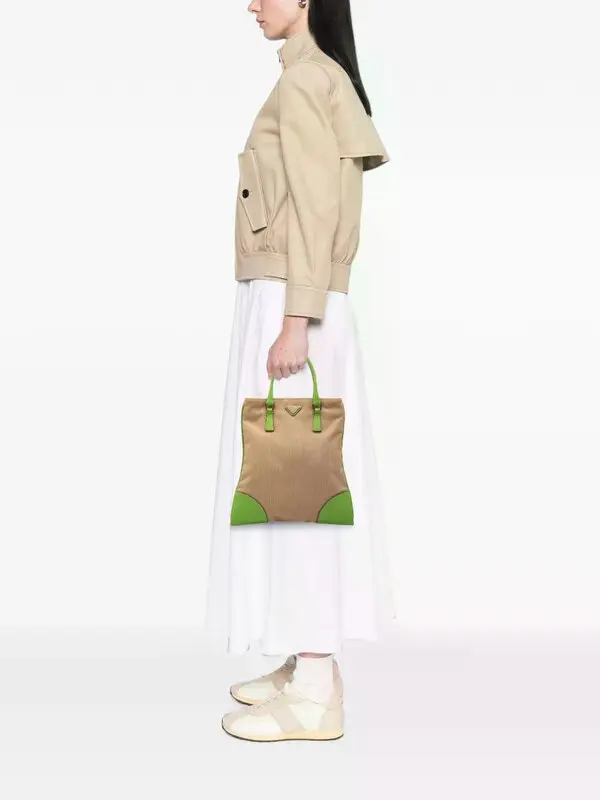 Prada 2000-2013 Cinghiale Trimmed Canvas Canapa Tote Bag