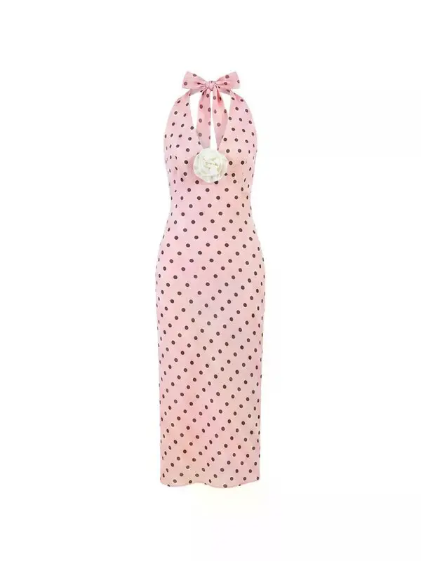 Sleeper Jardin Polka-dot Halterneck Midi Dress - Pink