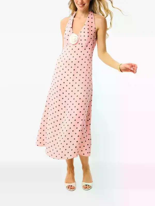 Sleeper Jardin Polka-dot Halterneck Midi Dress