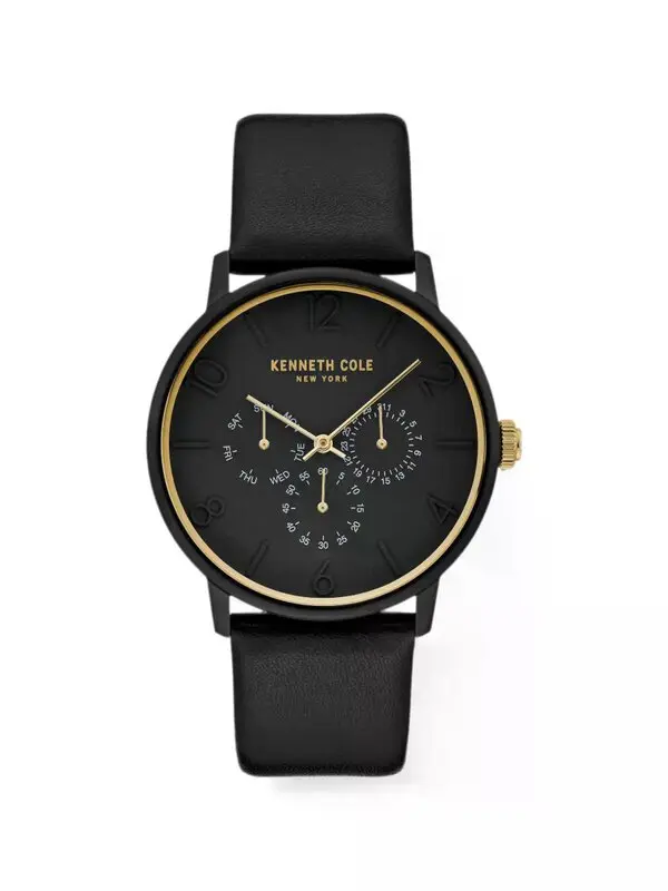 KENNETH COLE Chronograph Leather Strap Watch - Black