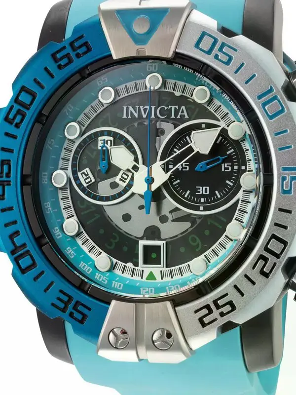 INVICTA Sea Hunter Chronograph Watch With Turquoise Rubber Strap - Black