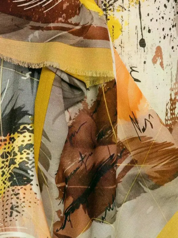 D'ANIELLO Abstract-print Frayed Scarf - Neutrals