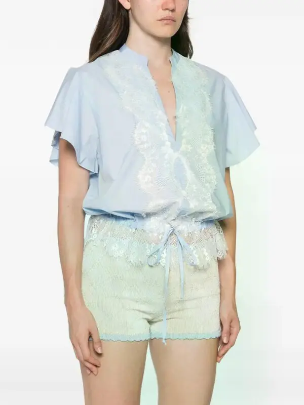 BABYLONE PARIS Camicia Lace-trim Flutter-sleeve Top