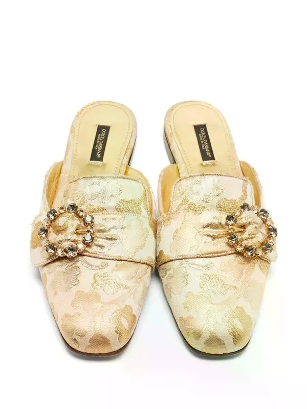 Dolce & Gabbana Jackie Flat Mules In Brocade With Crystal Embellishment