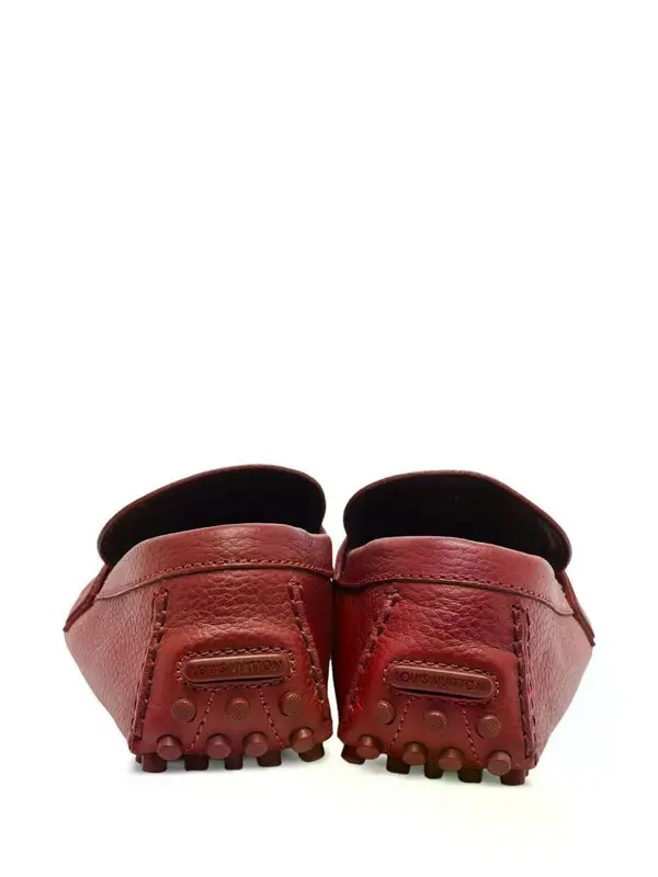 LOUIS VUITTON Grained Leather Loafers With Plaque - Red