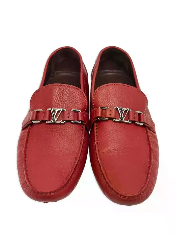 LOUIS VUITTON Grained Leather Loafers With Plaque
