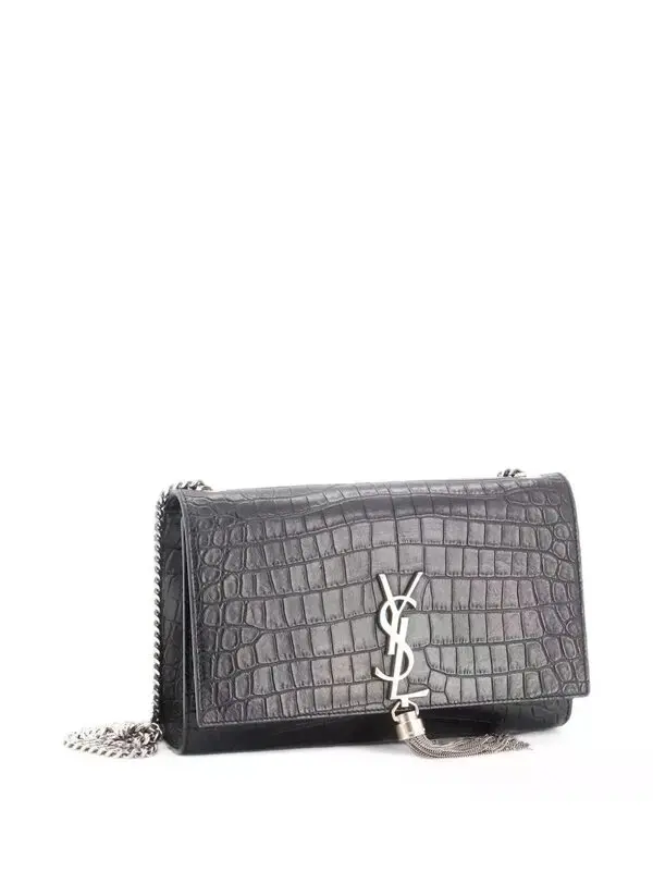 Saint Laurent Monogram Tassel Crocodile Embossed Leather Crossbody Bag