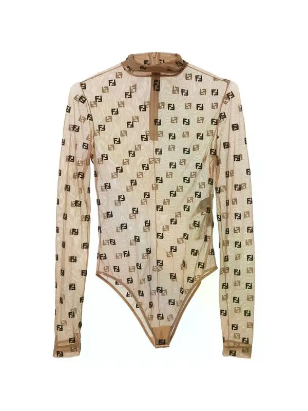 Fendi Ff Embroidered Tulle Bodysuit