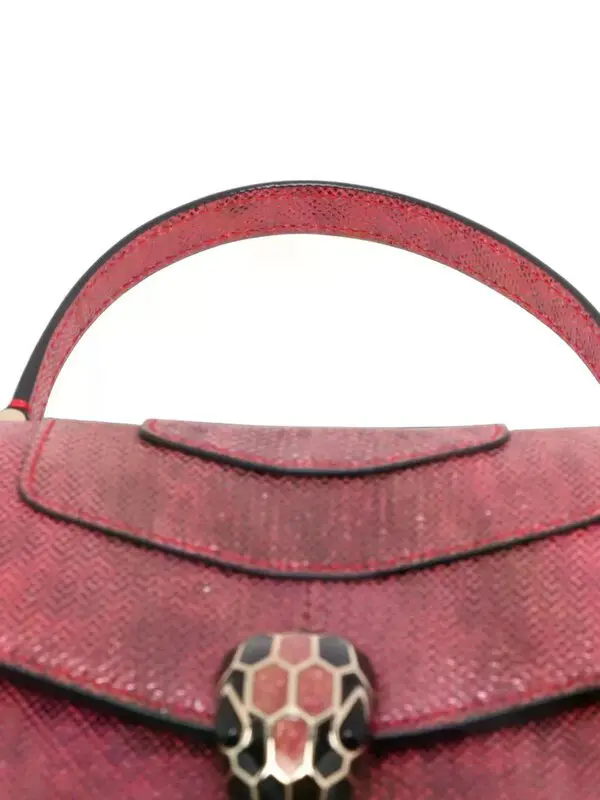 BVLGARI 2010-2026 Small Embossed Calfskin Serpenti Forever Top Handle Bag Satchel - Pink