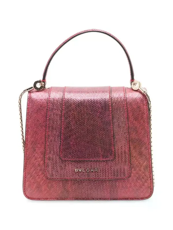 BVLGARI Small Embossed Calfskin Serpenti Forever Top Handle Bag Satchel - Pink