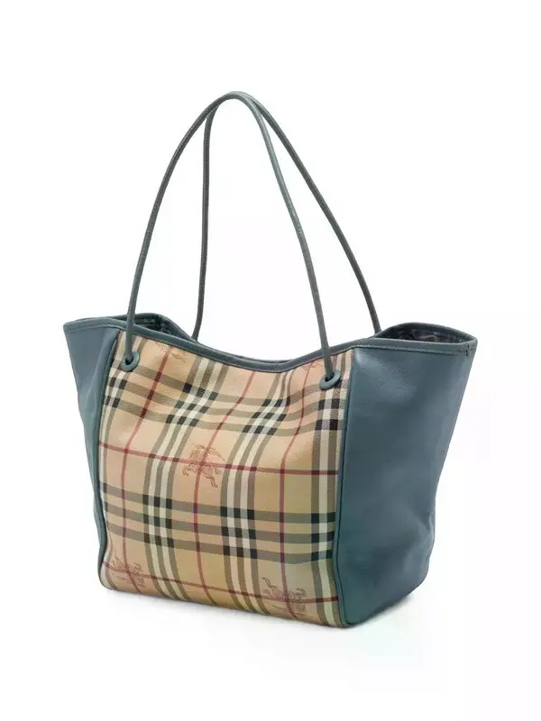 Burberry 2000-2017 Small Haymarket Check Coated Canvas And Calfskin Canterbury Tote Bag - Blue