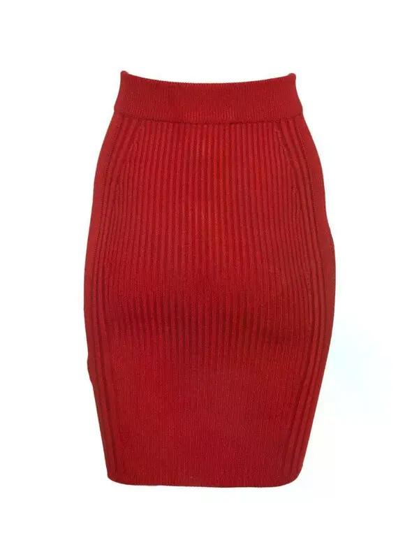 Balmain Rib-knit Pencil Mini Skirt With Gold-tone Hardware