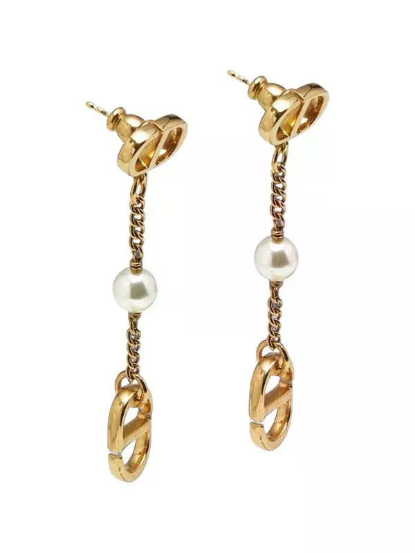 Dior Tone Faux Pearl Cd Logo Drop Earrings