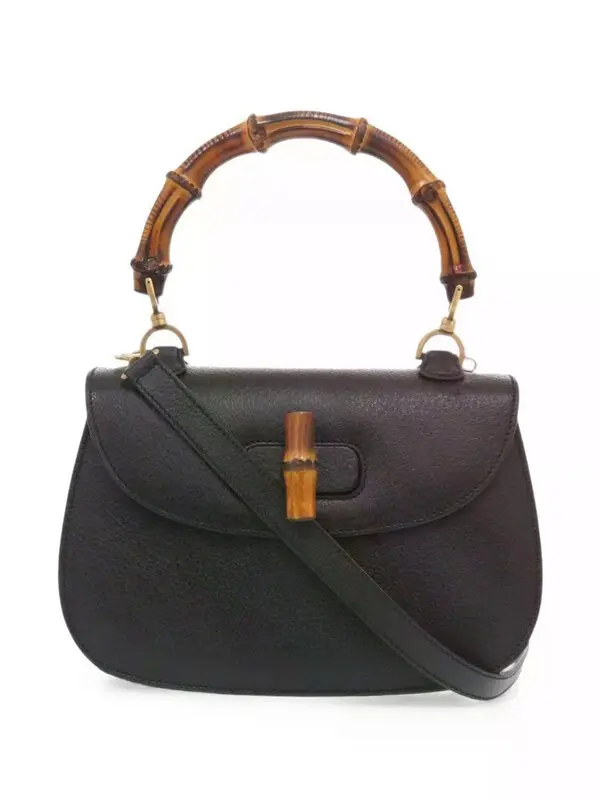 Gucci 20th Century Grained Calfskin Bamboo Night Satchel - Black