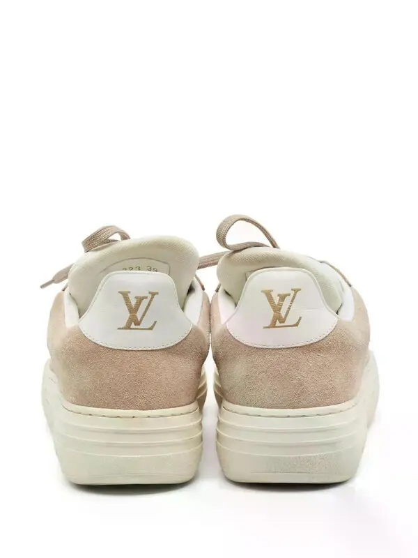 LOUIS VUITTON Beige Monogram Suede Platform Sneakers