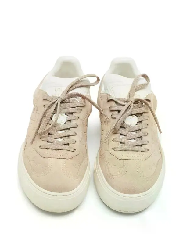 LOUIS VUITTON Beige Monogram Suede Platform Sneakers
