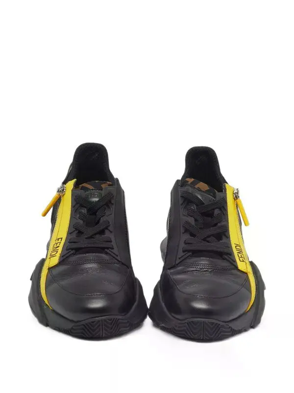 Fendi Flow Ff Fabric And Leather Low-top Sneakers - Black