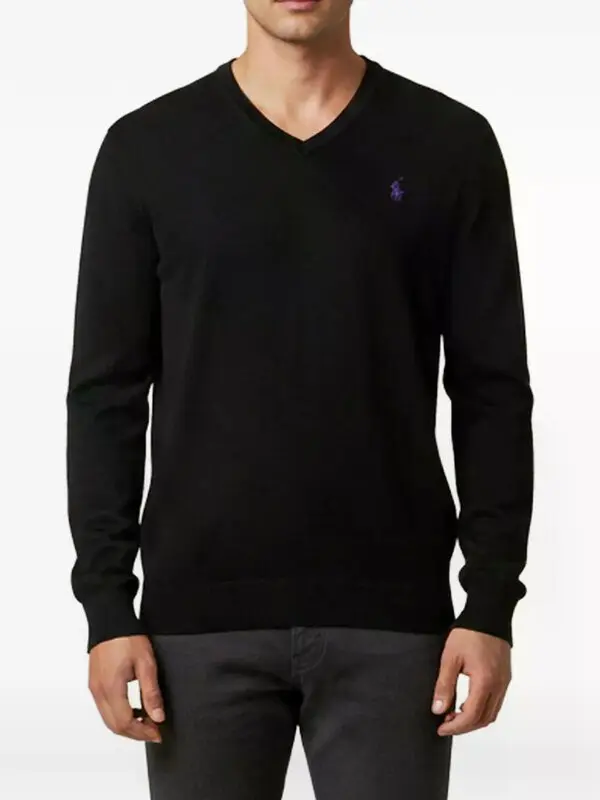 Polo Ralph Lauren Logo Embroidered V-neck Sweater - Black