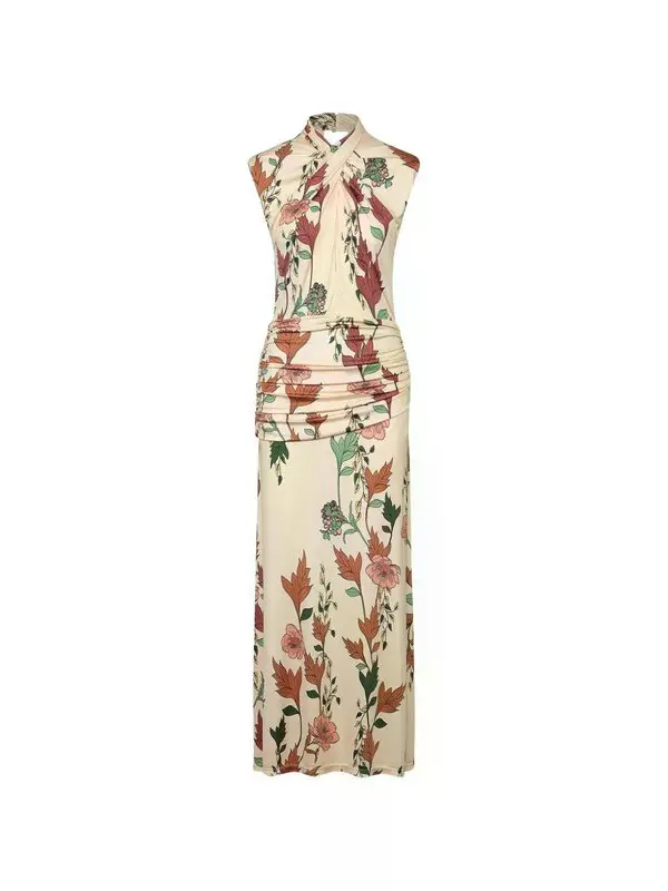 Johanna Ortiz Hibiscus Compass Ruched Maxi Dress - Neutrals