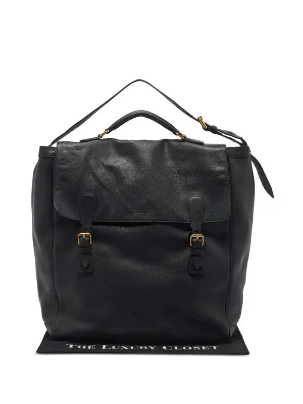 Burberry Buckled Flap Leather Weekend Bag
