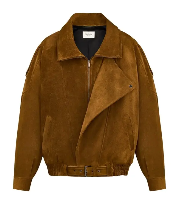 Saint Laurent Suede Belted Bomber Jacket