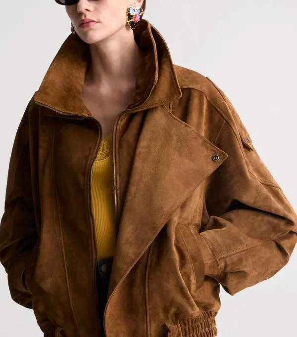 Saint Laurent Suede Belted Bomber Jacket