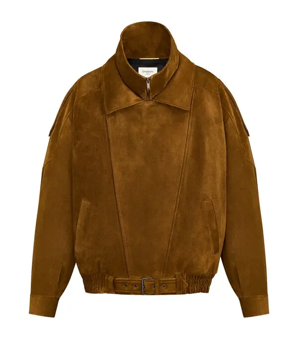 Saint Laurent Suede Belted Bomber Jacket