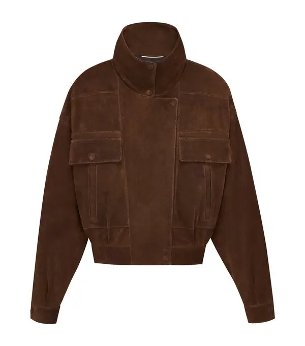 Saint Laurent Suede Funnel Neck Bomber Jacket