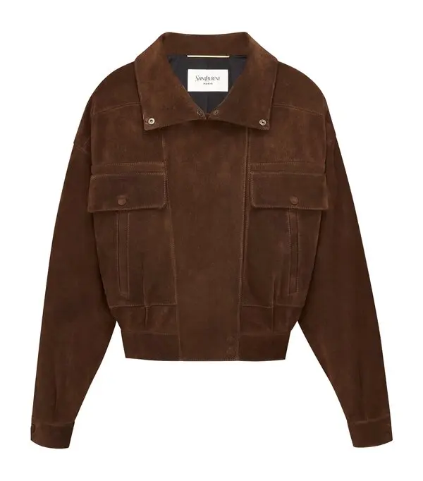 Saint Laurent Suede Funnel Neck Bomber Jacket