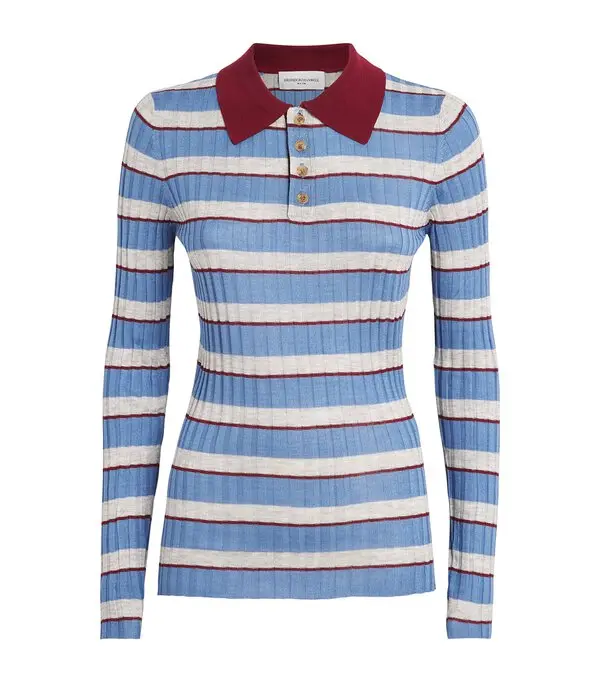 Brandon Maxwell Silk-cashmere Stripe Joni Polo Shirt - Blue
