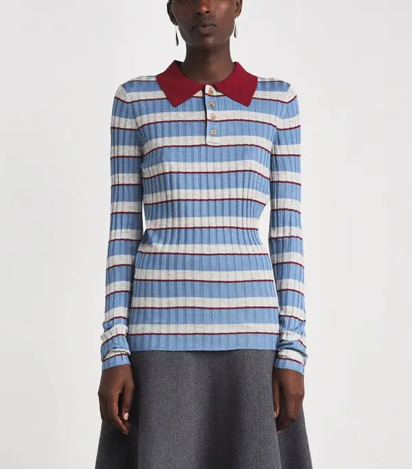 Brandon Maxwell Silk-cashmere Stripe Joni Polo Shirt