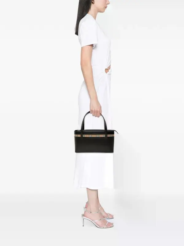 Burberry 2000-2017 House Check Canvas Trimmed Leather Handbag