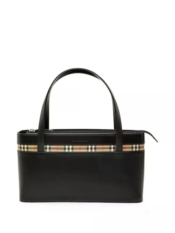 Burberry 2000-2017 House Check Canvas Trimmed Leather Handbag
