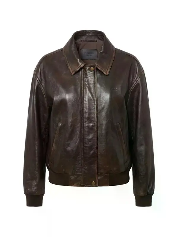 Prada Leather Bomber Jacket - Brown