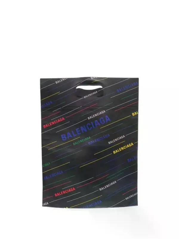 Balenciaga 2010-2026 Calfskin Allover Logo Shopper Tote Bag - Black