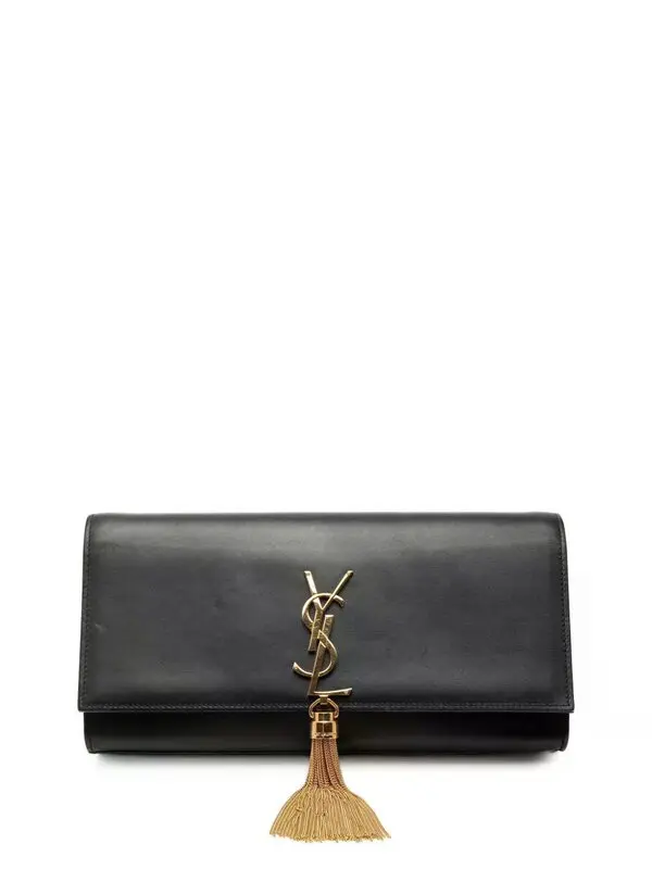 Saint Laurent 2013-2026 Smooth Calfskin Cassandre Tassel Clutch Bag - Black