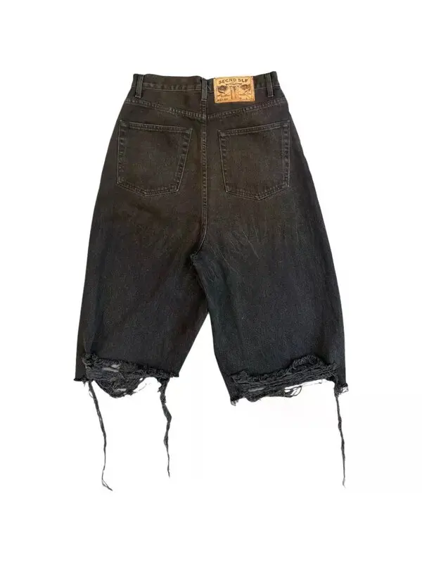 SECND SLF Distressed Paint-splatter Denim Shorts