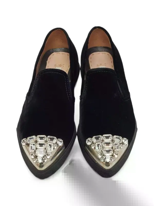 Miu Miu Velvet Crystal Embellished Smoking Loafers - Black