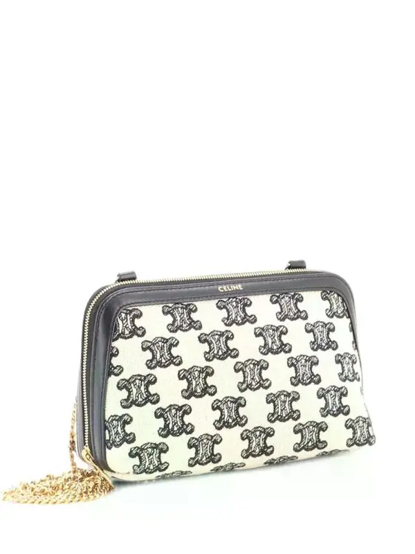 Celine Zip Around Chain Triomphe Canvas Clutch Bag
