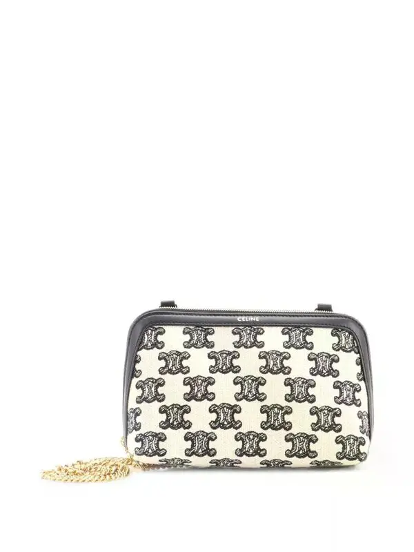 Celine Zip Around Chain Triomphe Canvas Clutch Bag