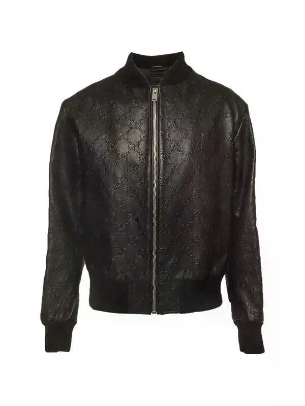 Gucci Gg Monogram Leather Bomber Jacket