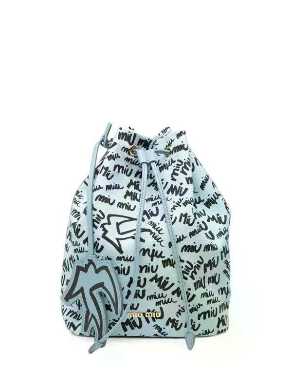 Miu Miu 2010-2026 Printed Canvas Drawstring Pouch Bucket Bag